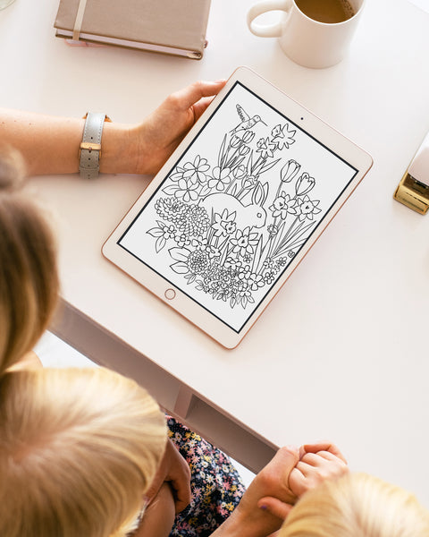 Single Coloring Page-Unicorn and Children – Sarah Jane Studios